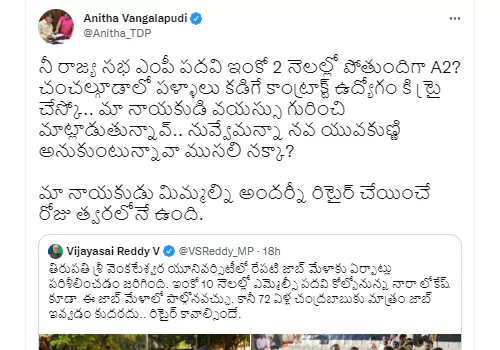 విజయసాయికి జైల్లో పళ్లాలు కడిగే కాంట్రాక్ట్ జాబ్‌! | anitha comments on ...